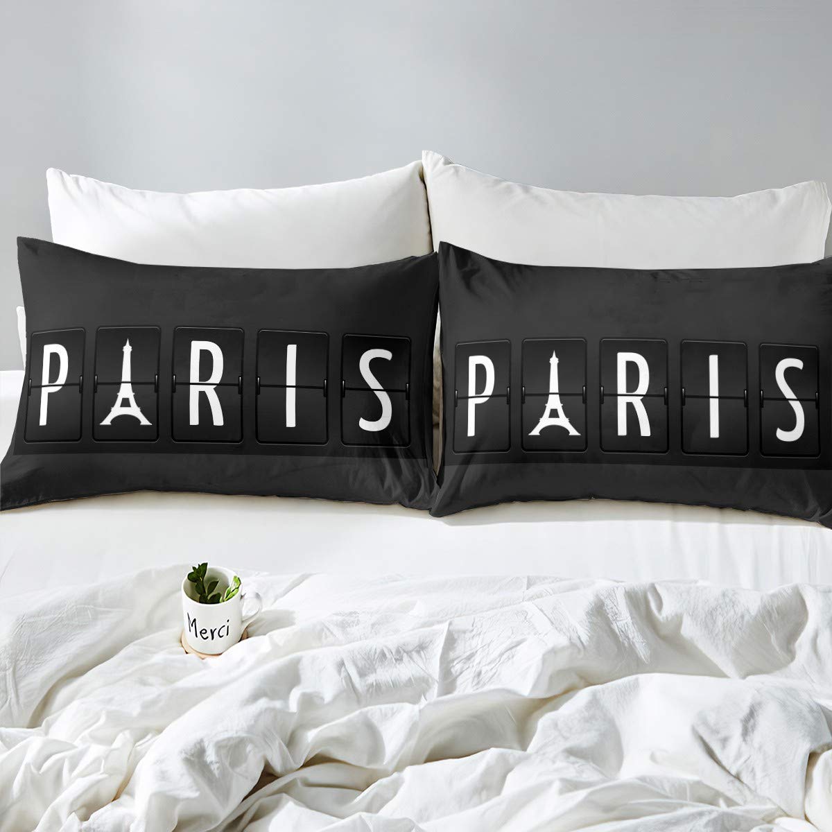 Feelyou Paris Duvet Cover Set France Eiffel Tower Bedding Set Decorative Chic Paris Theme Comforter Cover Paris Cityscape Bedspread Cover Queen Size Microfiber, No Comforter,Modern Black and White