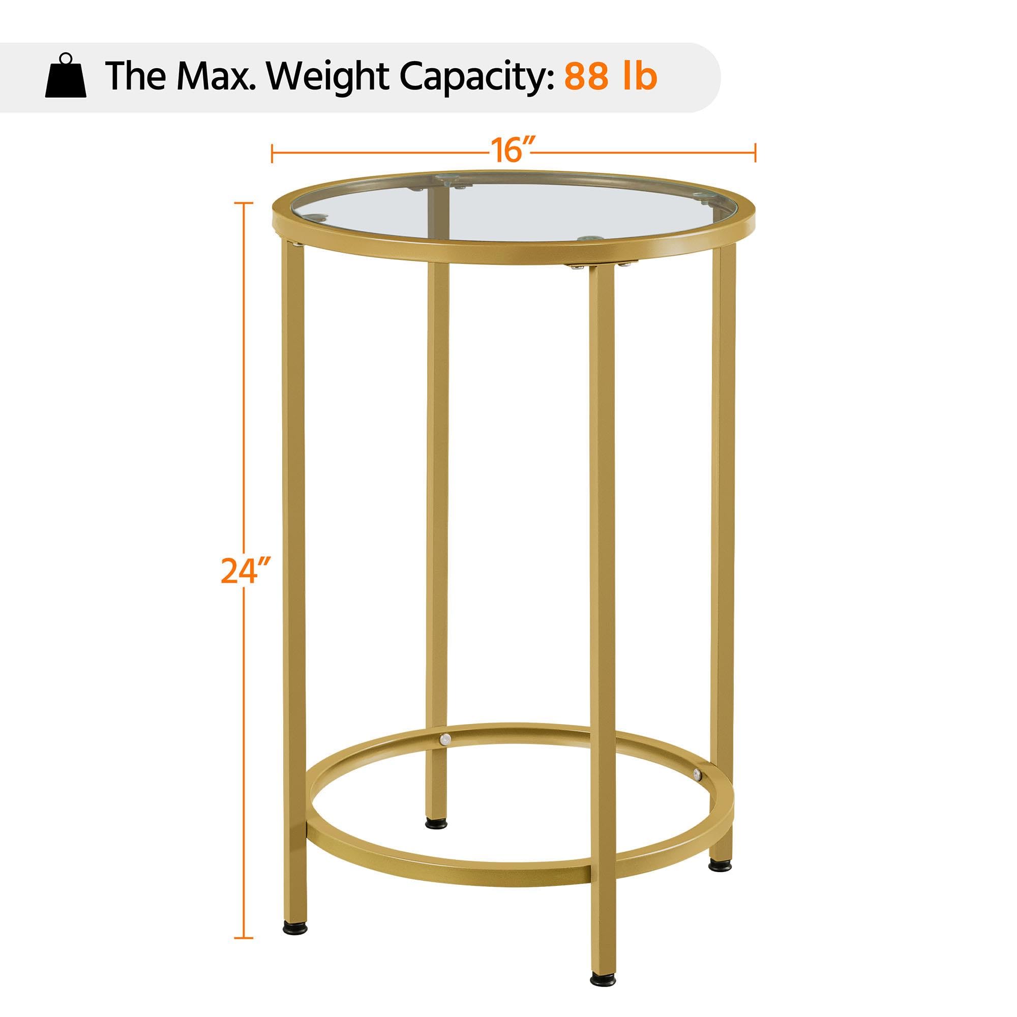 Yaheetech Gold Side Table Set of 2, Round End Tables Tall Nightstand Bedside Table Set w/Glass Top & Metal Frame for Living Room/Balcony/Bedroom/Small Space, Easy Assembly, Modern Style, Mustard Gold