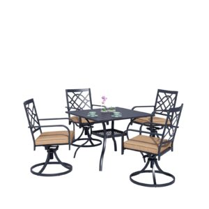 oakcloud 5-piece metal outdoor patio furniture outdoor dining set, 4 metal swivel chairs and square dining table with umbrella hole