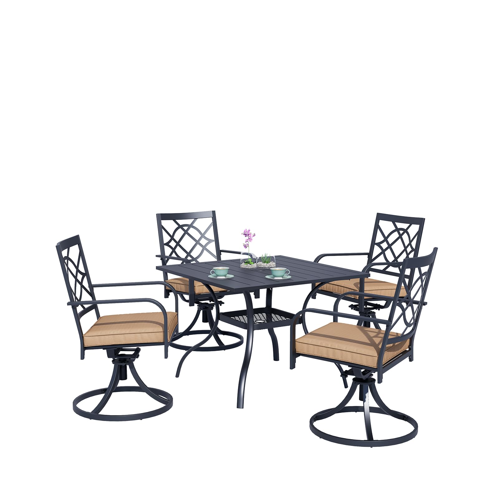 Oakcloud 5-Piece Metal Outdoor Patio Furniture Outdoor Dining Set, 4 Metal Swivel Chairs and Square Dining Table with Umbrella Hole