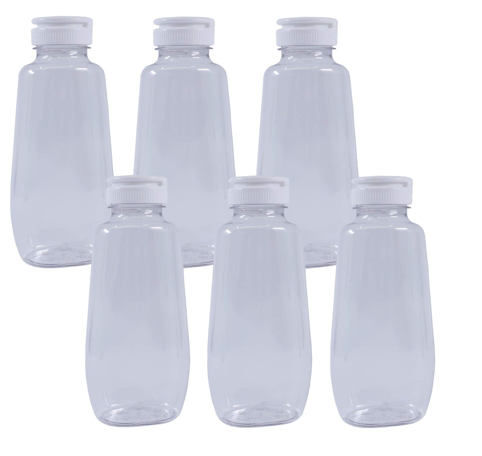 Natural Farms Wide Mouth Oval Plastic Dressing/Sauce Jar with Flip Top Lid and Foam Liner to Seal - 6 Pack - 12 Oz Squeeze Bottles