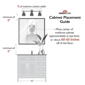 Design House 545103-WHT Wyndham Medicine Cabinet – Durable White Assembled Frame – Bathroom Wall Cabinet with Mirrored Door, 36-Inch – 4.75" X 36" X 30", White, 1 Count, Tri-View