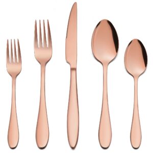 lianyu 40-piece copper silverware set for 8, stainless steel flatware cutlery set, tableware eating utensils include forks knives spoons, mirror polished, dishwasher safe