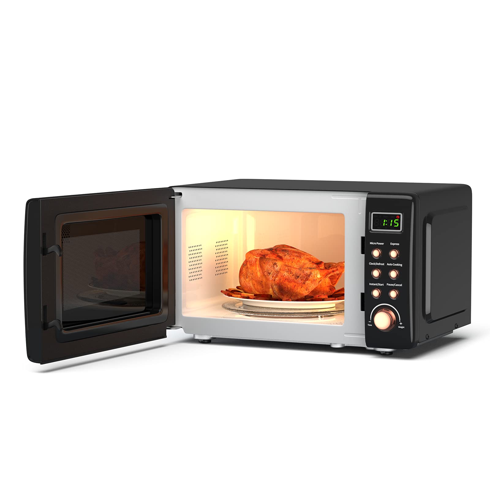 Moccha Compact Retro Microwave Oven, 0.7Cu.ft, 700-Watt Countertop Microwave Ovens w/5 Micro Power, Delayed Start Function, LED Display, Child Lock (Black)