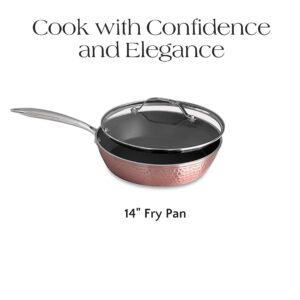 Orgreenic Luxurious Non-Stick Ceramic 14 Inch Rose Gold Pan with Lid,Lightweight, Scratch-Resistant, Dishwasher Safe, Oven Safe up to 500°F, Suitable for All Stove Types