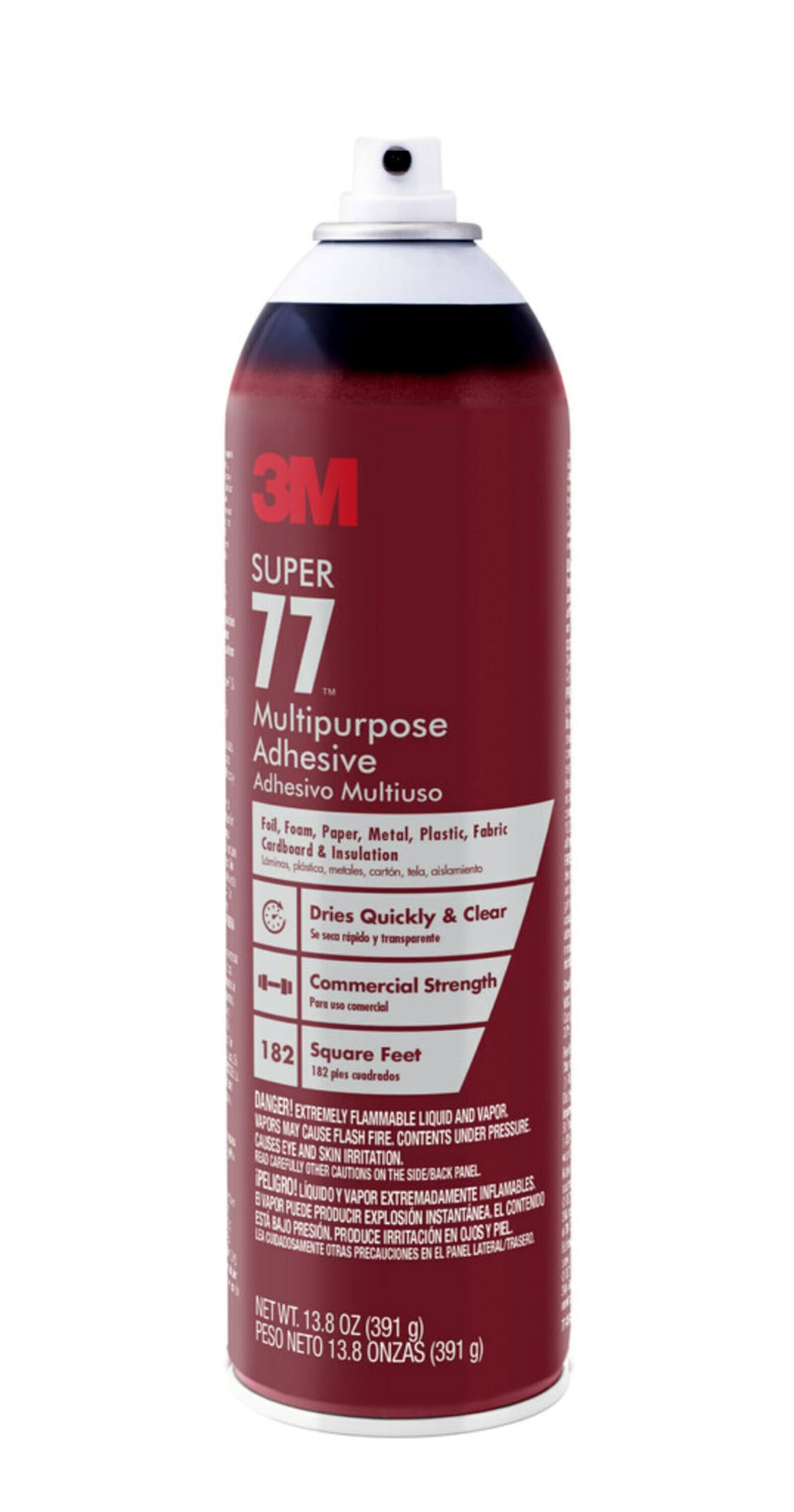 3M Super 77 Multipurpose Spray Adhesive, 13.8 oz., Provides Secure Bond In 15 Seconds, Dries Clear, Ideal For Plastic, Glass, Paper, Fabric, Wood, Foam, Cardboard, Fiberglass & More (77-DSC)