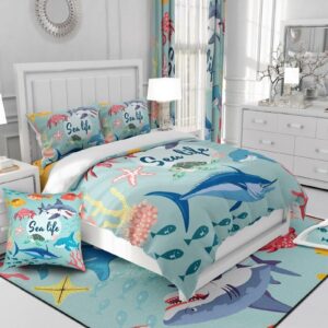 Sea Turtle Comforter Cover Set Twin Size Ocean Fish Marine Life Duvet Cover Under Sea Life Bedding Set for Kids Child,Underwater World Coastal Creature Quilt Cover,Nautical Sea Animal Bedroom Decor