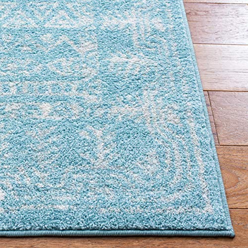 SAFAVIEH Tulum Collection Area Rug - 8' x 10', Aqua & Ivory, Moroccan Boho Distressed Design, Non-Shedding & Easy Care, Ideal for High Traffic Areas in Living Room, Bedroom (TUL271K)