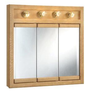 design house 30 inch richland bathroom medicine cabinet, wall mounted, mirror, oak, 530600-nok