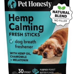 Pet Honesty Hemp Calming Fresh Sticks - Dental Sticks for Dogs - Natural Dental Chews, Calming Support for Dogs, Reduce Hyperactivity and Anxiety, Freshen Dog Breath, Reduce Plaque + Tartar - (30 ct)