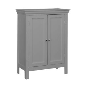 teamson home stratford contemporary wooden floor storage cabinet with two doors for bathrooms, living rooms, hallways, gray