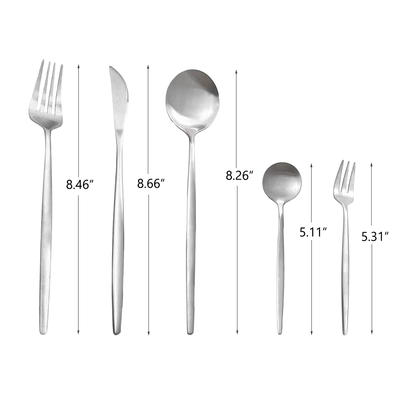 PILER 30-Piece Dinner Knife Fork Spoon Salad Fork Teaspoon Set, Stainless Steel Flatware, For 6 Bright Silver