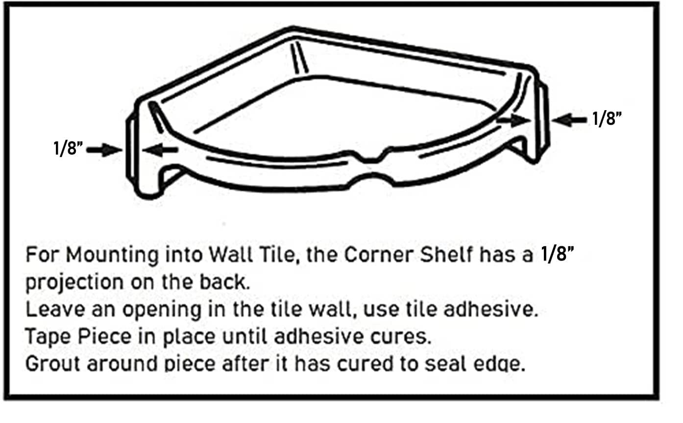 Tenedos White Glazed Ceramic Bathroom Accessory (Corner Shower) - Shampoo and Big Soap Holder- Not Flat Surface Installation