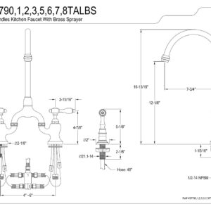 Kingston Brass KS7793TALBS Tudor Bridge Kitchen Faucet, Antique Brass, 13.88 x 7.75 x 16.81