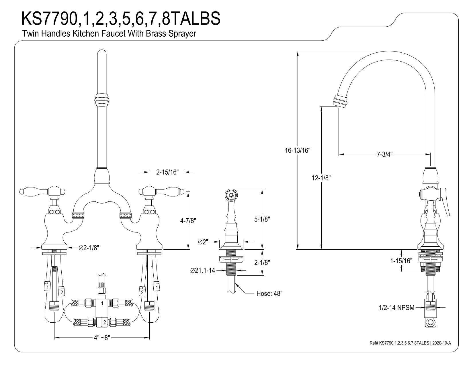 Kingston Brass KS7793TALBS Tudor Bridge Kitchen Faucet, Antique Brass, 13.88 x 7.75 x 16.81