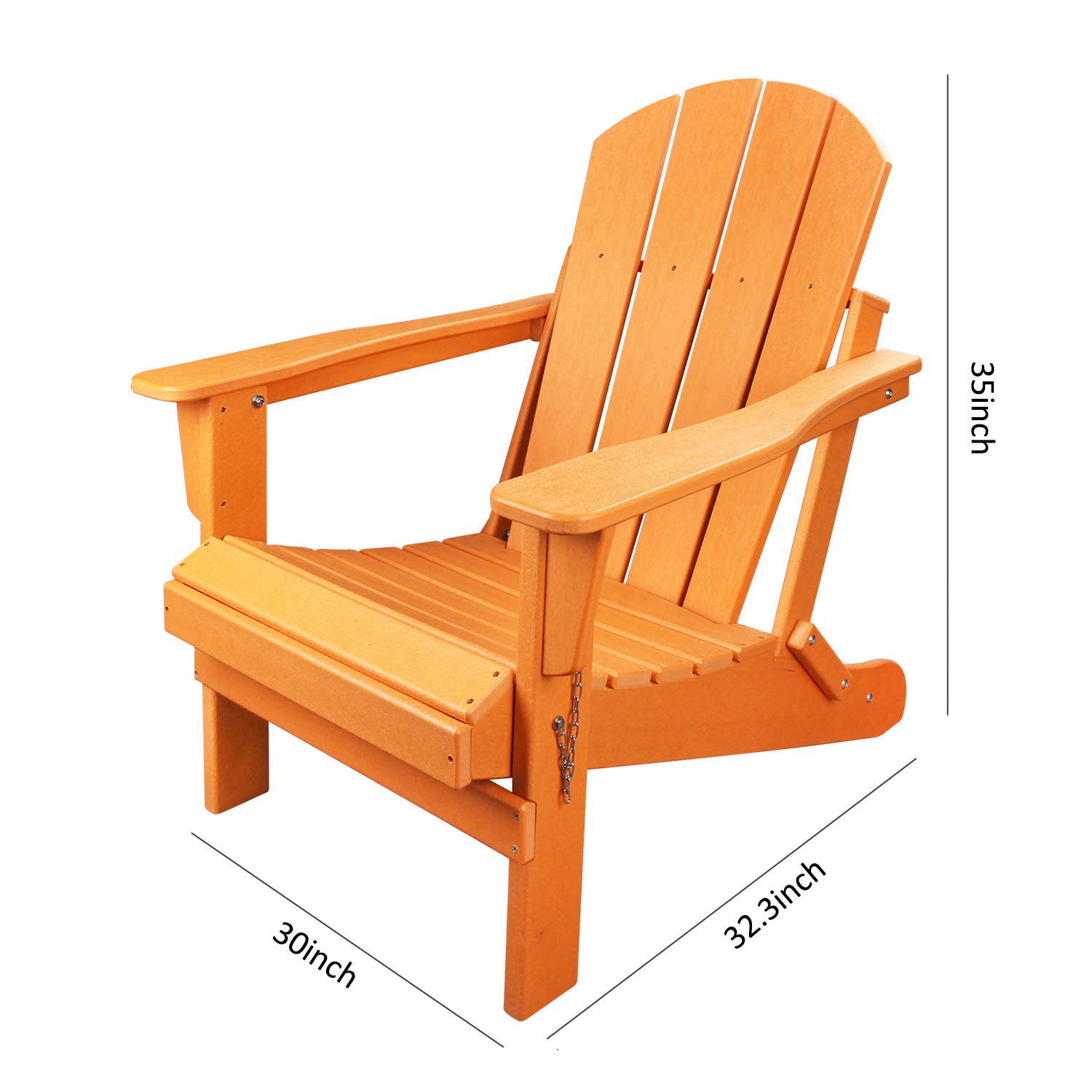 Jovilife Orange Folding Adirondack Chair HDPE Outdoor Patio Chair Beverage Holder Easy Compact Storage Garden Resin Outside Furniture All Weather Resistant Chair Backyard (Orange)