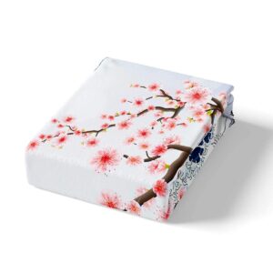 Feelyou Cherry Blossoms Bedding Set Chic Crane Duvet Cover for Kids Girls Women Ocean Wave Decor Comforter Cover Pink Japanese Ukiyoe Theme Bedspread Cover with 2 Pillowcases 3Pcs Bedding Queen