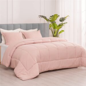 RECYCO Twin/Twin XL Comforter Set for College Girls Boys, Duvet Insert Bed Comforters & Sets with Pillow Sham, Lightweight Ultra Soft Quilted Down Alternative Comforter, Blush Pink