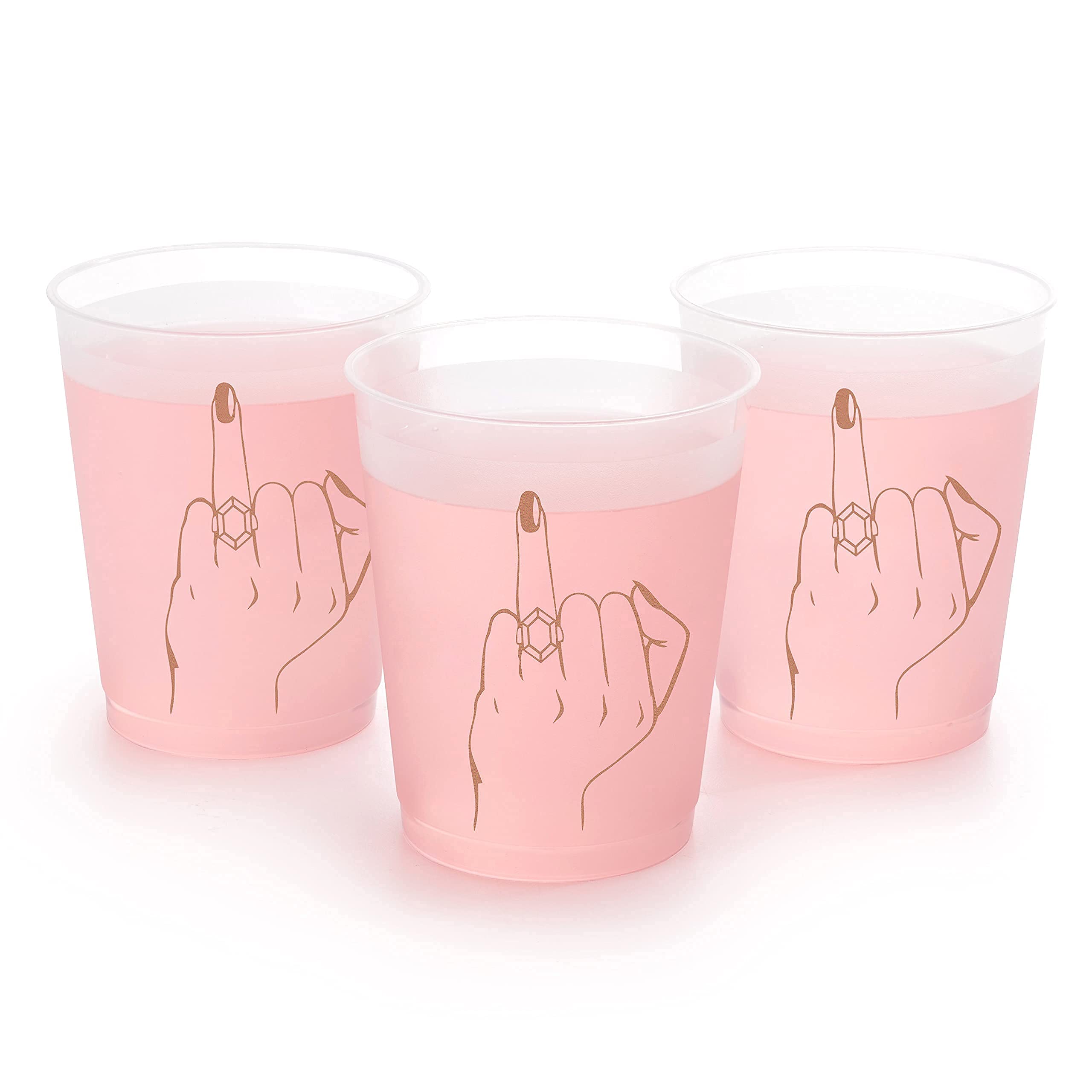 Bachelorette Party Cups - Rose Gold Ring Finger Cups, 16 Count, 16 Oz. - Bridal Shower, Engagement Party Decoration and Bride To Be Gift