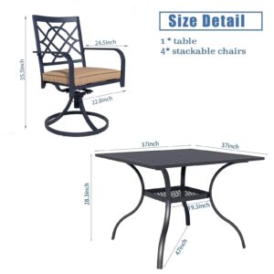 Oakcloud 5-Piece Metal Outdoor Patio Furniture Outdoor Dining Set, 4 Metal Swivel Chairs and Square Dining Table with Umbrella Hole