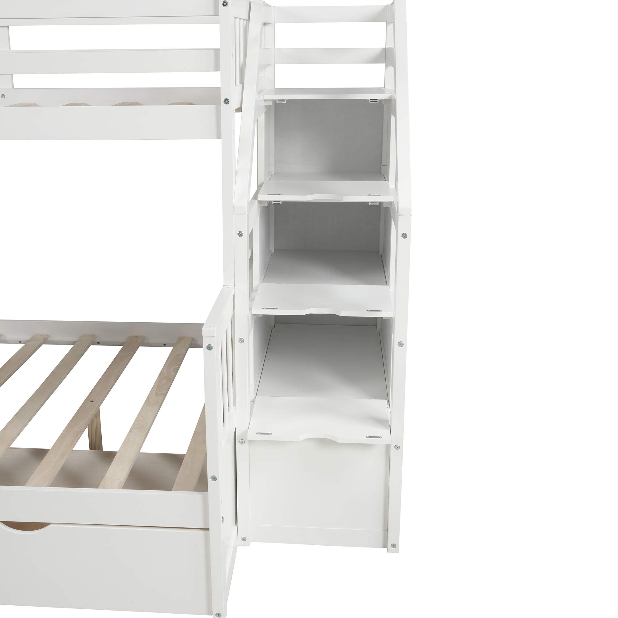 GAOWEI Twin Over Full Bunk Bed with Drawers, Storage and Slide, Multifunction Wood Loft Bed for Kids, Adults (White)