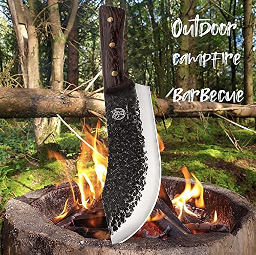 ZENG JIA DAO Butcher Knife - 7'' Bullnose Breaking Knife Meat Cleaver Knife for Meat Cutting - Vacuum Treated High Carbon Steel - Chopping Knife for Kitchen, Outdoor Camping, BBQ 2024 Gift