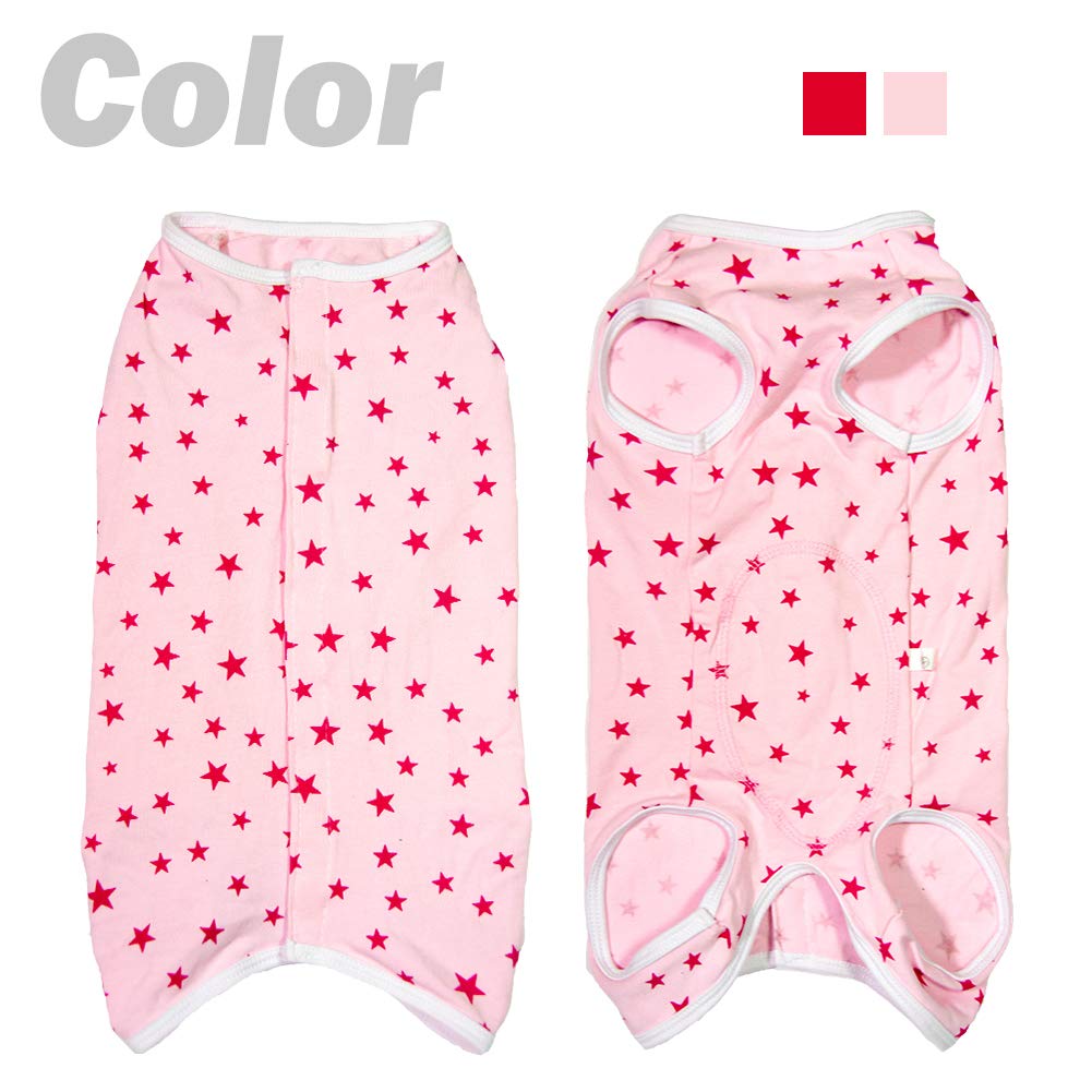 Dog’s Recovery Suit Post Surgery Shirt for Puppy, Wound Protective Clothes for Little Animals(Pink Stars-m)