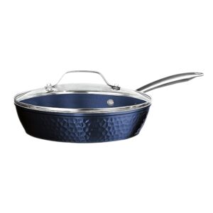 orgreenic luxurious non-stick ceramic 12 inch blue hammered pan with lid, lightweight, scratch-resistant, dishwasher safe, oven safe up to 500°f