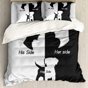 bigcarjob 3 pieces her side his side dog side white black duvet cover set (1 duvet cover + 2 pillowcases) king size breathable comforter cover