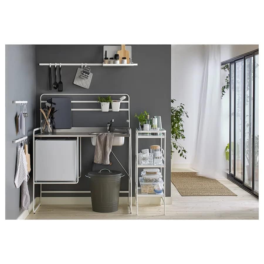 Ikea SUNNERSTA - Rail with 4 Hooks and 2 containers, [White],Length: 60 cm