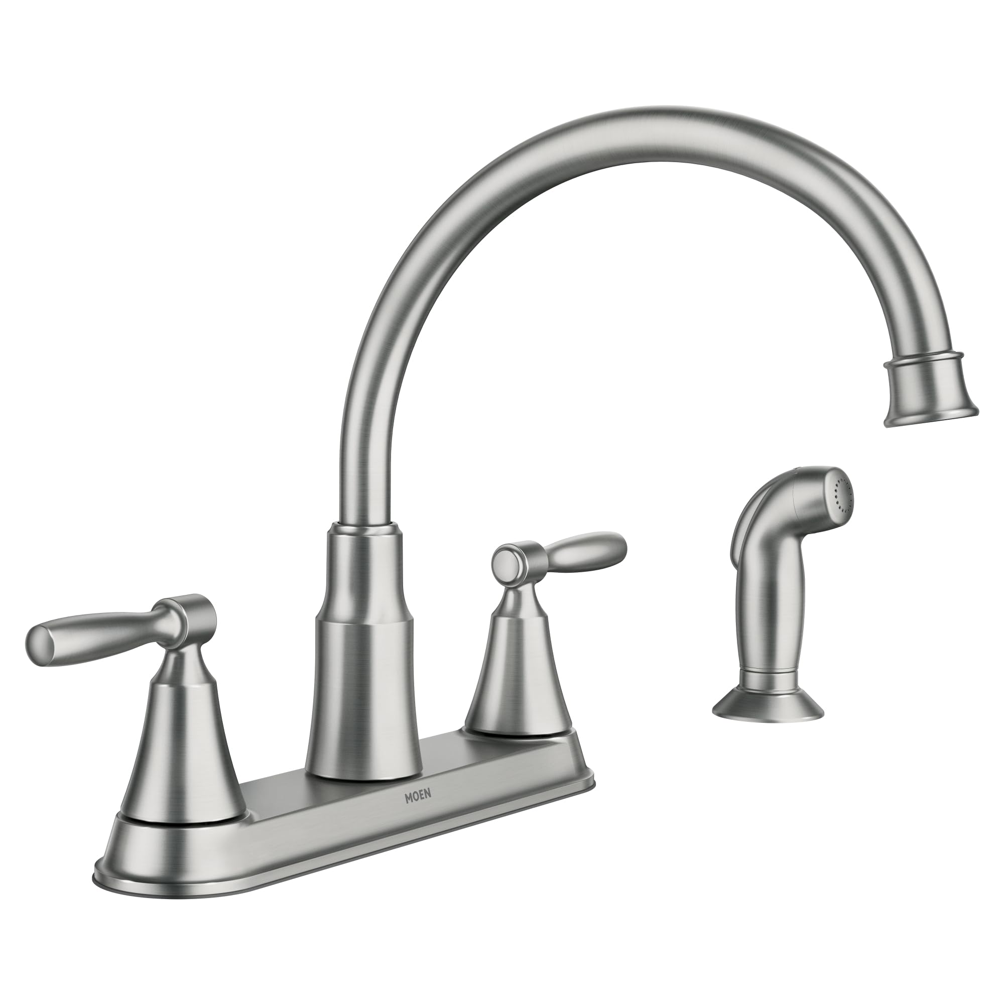 Moen Hutchinson Spot Resist Stainless 2-Handle High-Arc Kitchen Faucet with Side Sprayer, 87048SRS