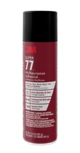 3m super 77 multipurpose spray adhesive, 13.8 oz., provides secure bond in 15 seconds, dries clear, ideal for plastic, glass, paper, fabric, wood, foam, cardboard, fiberglass & more (77-dsc)