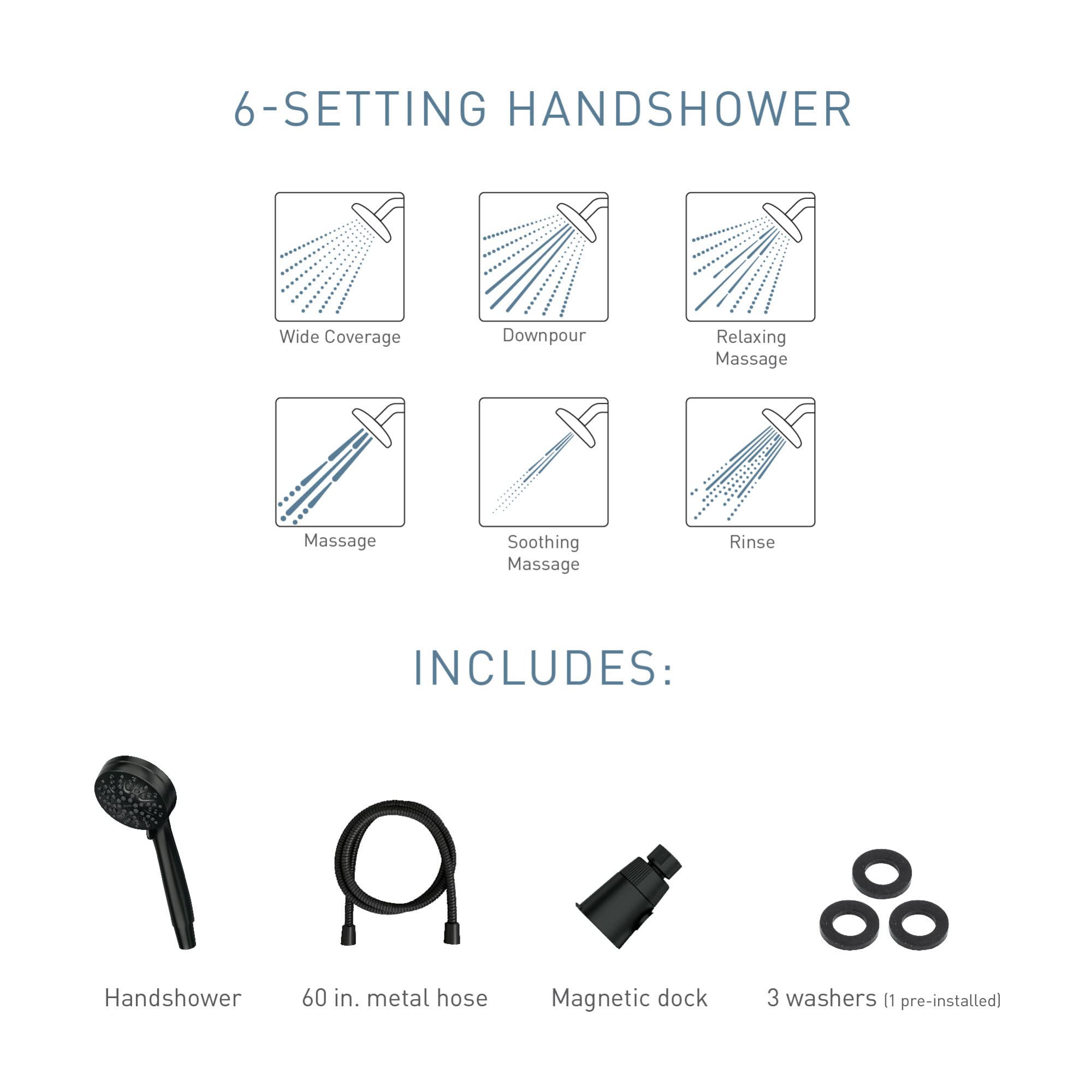 Moen Engage Magnetix Matte Black 3.5-Inch Six-Function Detachable Handheld Showerhead with Magnetic Docking System, 26100BL