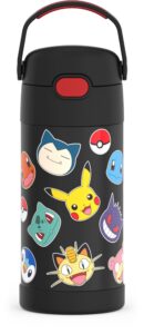 thermos funtainer water bottle with straw - 12 ounce, pokémon - kids stainless steel vacuum insulated water bottle with lid