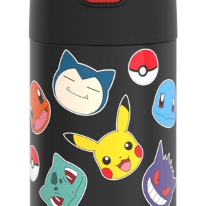 THERMOS FUNTAINER Water Bottle with Straw - 12 Ounce, Pokémon - Kids Stainless Steel Vacuum Insulated Water Bottle with Lid