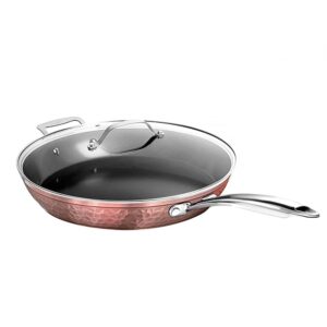 orgreenic luxurious non-stick ceramic 14 inch rose gold pan with lid,lightweight, scratch-resistant, dishwasher safe, oven safe up to 500°f, suitable for all stove types