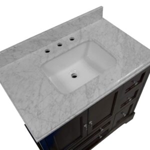 Madison 36-inch Bathroom Vanity (Chocolate/Carrara): Includes Chocolate Cabinet, Authentic Italian Carrara Marble Countertop and White Ceramic Sink