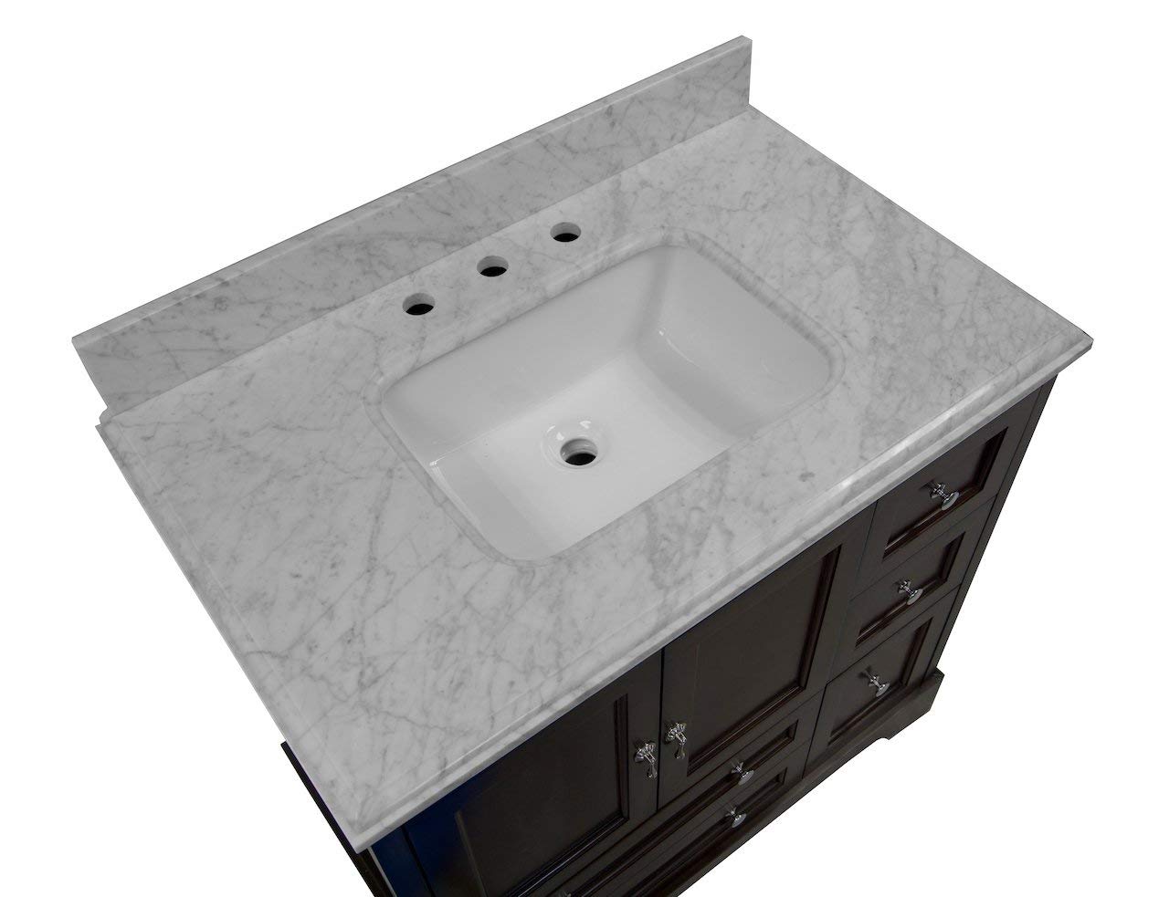 Madison 36-inch Bathroom Vanity (Chocolate/Carrara): Includes Chocolate Cabinet, Authentic Italian Carrara Marble Countertop and White Ceramic Sink