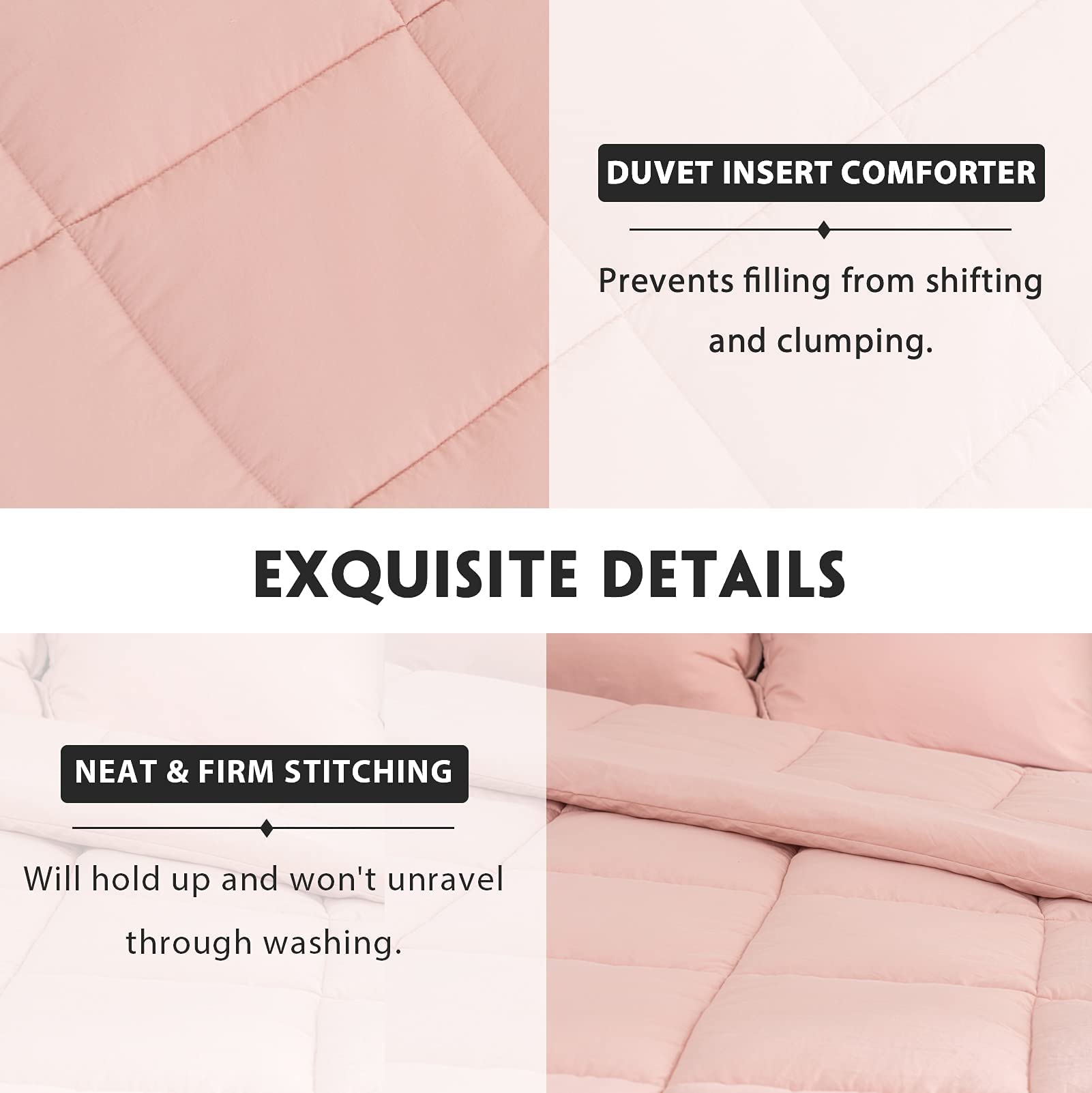 RECYCO Twin/Twin XL Comforter Set for College Girls Boys, Duvet Insert Bed Comforters & Sets with Pillow Sham, Lightweight Ultra Soft Quilted Down Alternative Comforter, Blush Pink