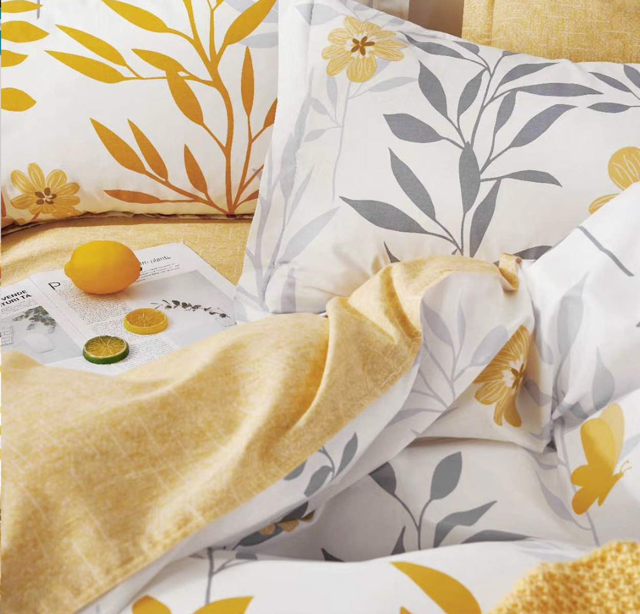 SLEEPBELLA Duvet Cover Set 600 Thread Count Cotton Bedding Set (Twin, Yellow)