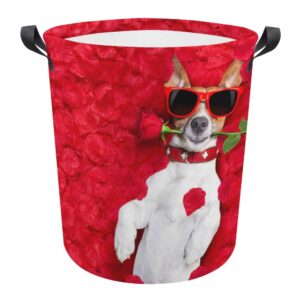 large laundry basket jack russell dog red petals love valentine's day oxford cloth laundry hamper storage with handles collapsible waterproof toy organizer dirty clothes bag for bedroom bathroom