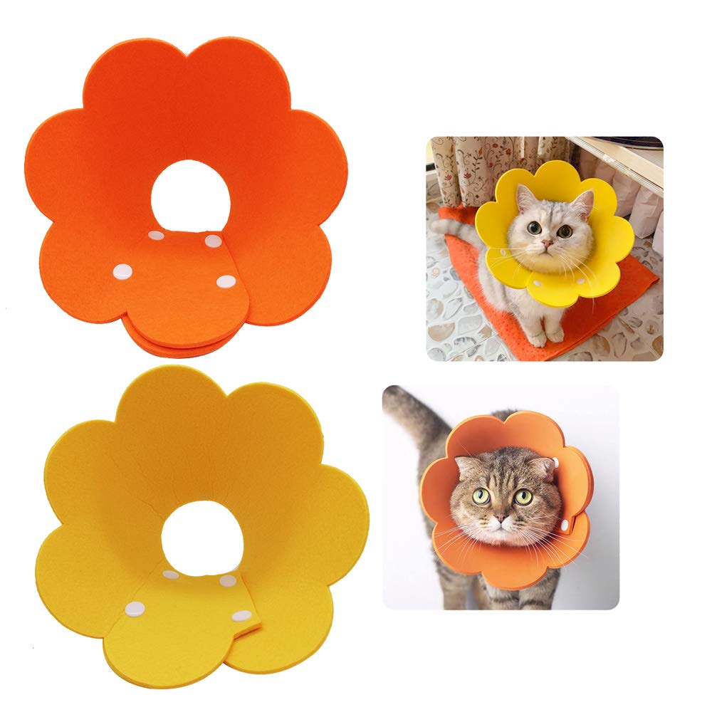 Lanyihome Cat Recovery Collar - Cute Flower Neck Cat Cones After Surgery, Adjustable Cat E Collar, Surgery Recovery Elizabethan Collars for Kitten Cats Puppy Rabbits M Size (2pcs)