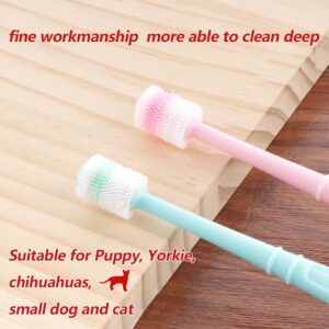 2 Pcs 360-Degree Small Dog and Cat Toothbrush, Bristle Diameter 0.51", Soft Silicone Deep Pet Teeth Cleaning Kit (Colors May Vary)