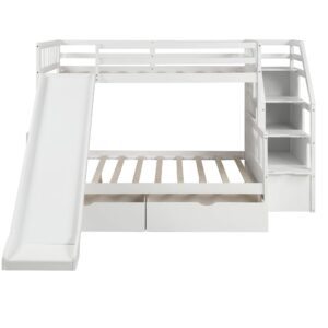 GAOWEI Twin Over Full Bunk Bed with Drawers, Storage and Slide, Multifunction Wood Loft Bed for Kids, Adults (White)