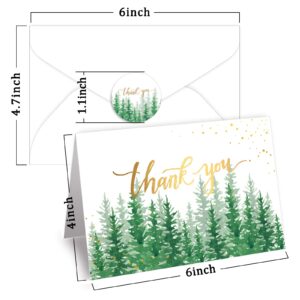 Whaline 32 Pack Christmas Forest Thank You Cards with Envelopes & Stickers Green Forest Xmas Thank You Cards Set Gold Foil Watercolor Holiday Greeting Cards for Wedding Baby Shower Birthday