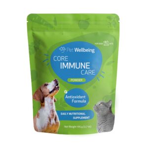 pet wellbeing core immune care for dogs & cats - daily antioxidant support for pets of all ages - vet-formulated - 3.7 oz (105 g) powder