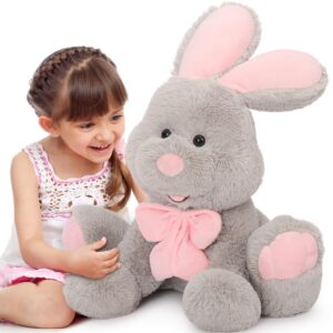 lanmore giant bunny stuffed animal easter rabbit toy plush, soft animal pillow for boy girl girlfriend, for easter christmas valentine's day, gray, 31.5 inches