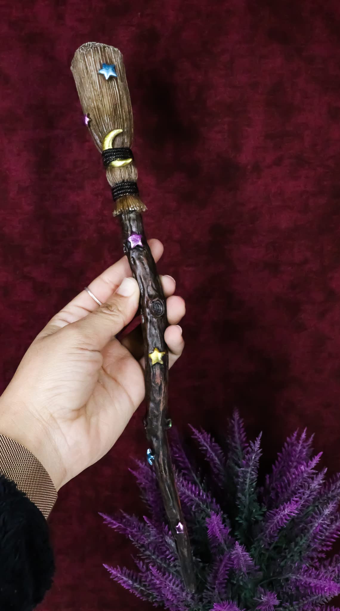 Ebros Hocus Pocus Stars and Moon Witch's Broom Magic Wand Cosplay Wands Witches Pagan Occult Decorative Magical Spells Sorcery Costume Prop Display Accessory