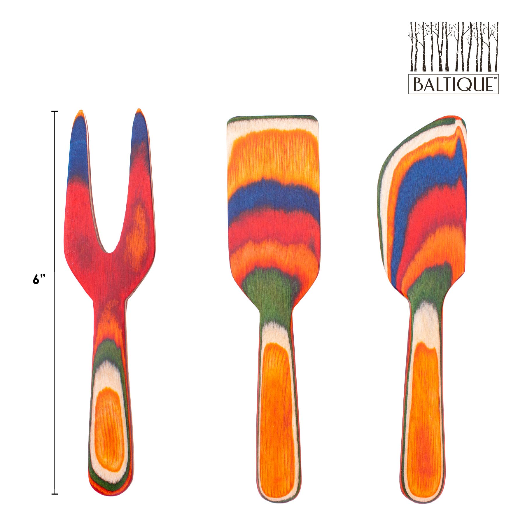 Baltique Marrakesh Collection 3 Piece Cheese & Charcuterie Tool Set, Colorful Wooden Cheese Knife Set