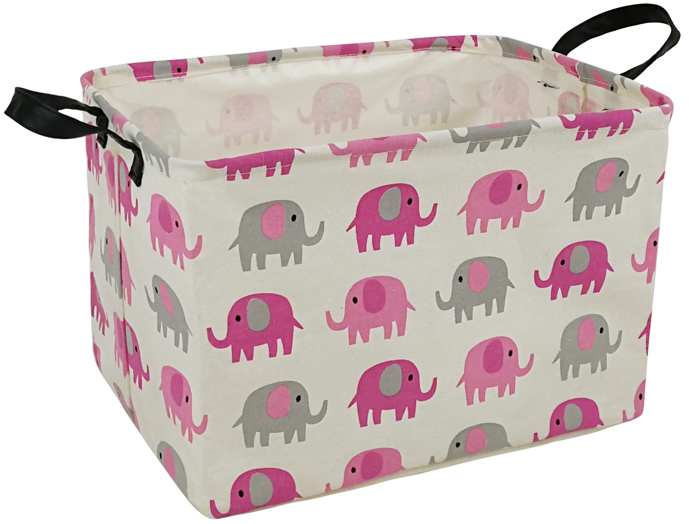 HUAYEE Elephant Print Rectangular Storage Bin Shelf Basket Canvas Fabric Toy Box,Waterproof Coating Nursery Hamper with Handles,Gift Basket for Home,Office,Clothes,Books(pink grey elephant)